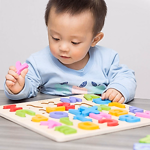 Wooden Alphabet Puzzle Toys, ABC Letter & Number Puzzle for Toddlers 18+ Months Old, Preschool Learning Toys for Kids, Educational Name Puzzle Gift for Boys and Girls (Alphabet Puzzle)