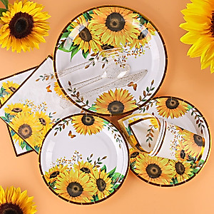 Sunflower Party Supplies, Sunflower Plates and Napkins Set, Disposable Sunflower Plates, Party Cups, Napkins and Cutlery for Sunflower Birthday, Baby Shower, Bridal Shower, Sunflower Parties Serves 24