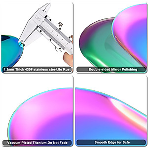 2 Pieces Rainbow Color Oval Stainless Steel Tray, Coffee Table Tray, Tray for Jewelry and Cosmetics, Candle Tray, Mini Candy Tray