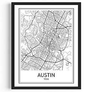 Austin Map Print City Maps of Austin Art Print Map Poster Texas Map Texas Black White Map Wall Art Map Modern Minimalist Wall Art Scandinavian Art City Map Poster 8x10 Unframed Wall Print