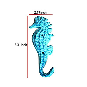 Laide Seahorse Hook Wall Mounted Cast Iron for Hat Keys Robe Coat Towel Coat Beach House Decor Home Decoration Accessories 2 Pieces (Blue)