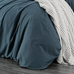 Chezmoi Collection Solid China Blue 100% Cotton Duvet Cover Set Queen Size, 3-Piece Luxury Soft Breathable Smooth Cooling 250TC Cotton Twill Comforter Cover with Button Closure