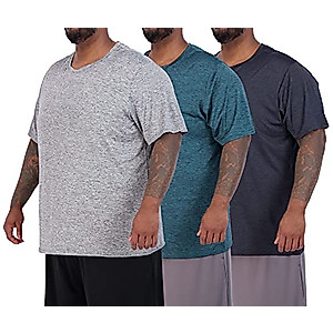 3 Pack: Men’s Big and Tall Tech Stretch Short Sleeve Crew Quick Dry Fit T-Shirt Wicking Active Athletic Gym Top Size Clothes Lounge Sleep Running Essentials Basketball Workout Tee- Set 9, 4XLT
