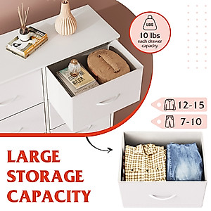 WLIVE Fabric Dresser for Bedroom, 6 Drawer Double Dresser, Storage Tower with Fabric Bins, Chest of Drawers for Closet, Living Room, Hallway, White