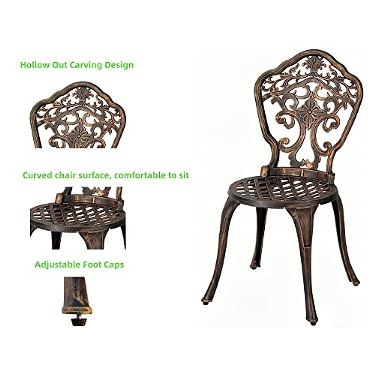 ZOTORUN Bistro Set 3 Piece Rustproof Cast Aluminum Patio Furniture Sets 2 Chairs and 1 Round Table Outdoor, Garden, Patio, Balcony, Bronze