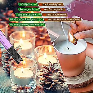 MEIRUBY Lighter Candle Lighter Rechargeable Electric Lighter USB Lighter Arc Lighters for Candle Camping BBQ Purple