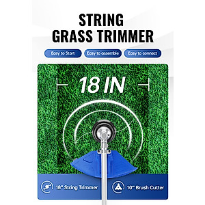 WILD BADGER POWER 52cc Weed Wacker Gas Powered, 3 in 1 String Trimmer/Edger 18'' with 10'' Brush Cutter,Rubber Handle & Shoulder Strap Included