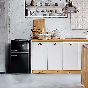 Galanz Retro Compact Mini Fridge with Freezer, 2-Door, Energy Efficient, Small Refrigerator for Dorm, Office, Bedroom, 3.1 cu ft, Black