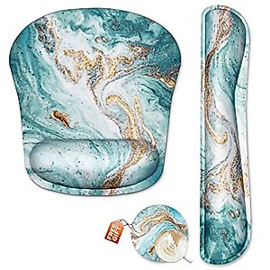 Keyboard Wrist Rest Pad and Mouse Pad Memory Foam Ergonomic Support Mouse Pad Set for Office Gaming Easy Typing Green Fluid