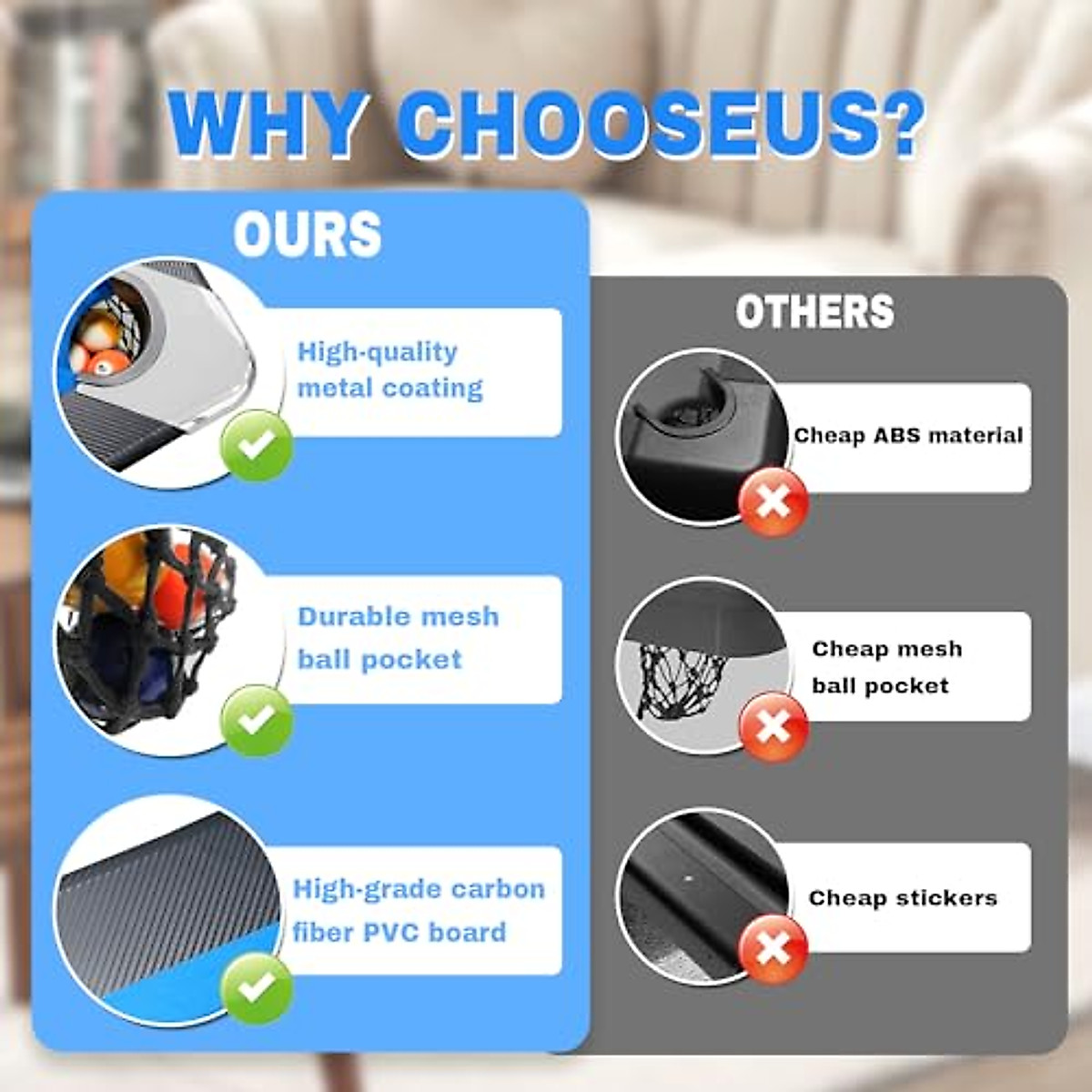 Wakefa 7ft Billiards Table, Portable Foldable Pool Table, Includes Balls, Chalks, 2 Pool Sticks and Brush, Black with Blue Cloth, Perfect for Family Game Room