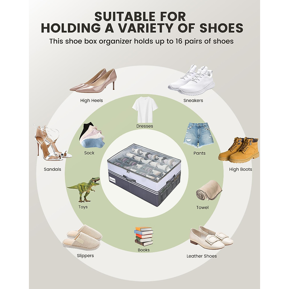 Opvener 24 Pairs Shoe Organizer for Closet, Sandal Storage Organizer, Large Foldable Shoe Storage Boxes Bin Container With Dividers, Handles, Mesh Pocket, Small Space Fabric Shoe Organizer Cubby Grey