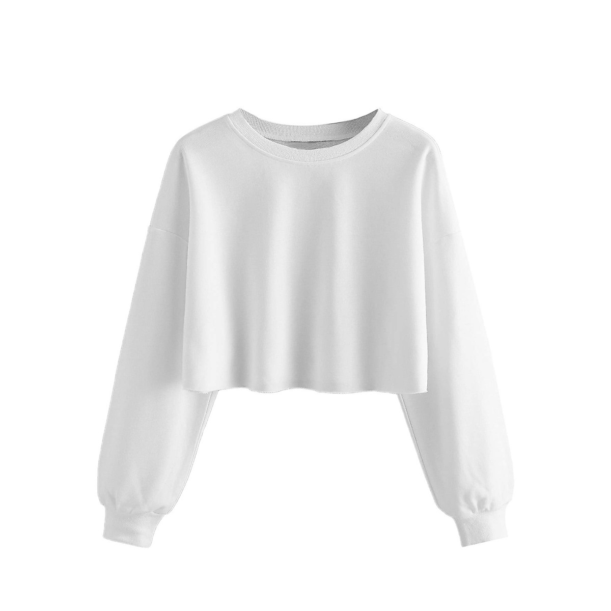 SweatyRocks Women's Casual Long Sleeve Raw Hem Pullover Crop Tops Sweatshirt White XS
