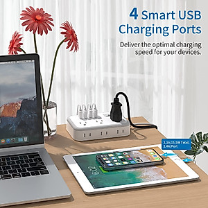 5ft Extension Cord and 15ft Extension Cord Bundle, 6 Outlets Power Strip with 4 USB Ports, NTONPOWER Flat Plug Extension Cord, Overload Protection, Wall Mount for Travel, Home Office, Dorm, Nightstand