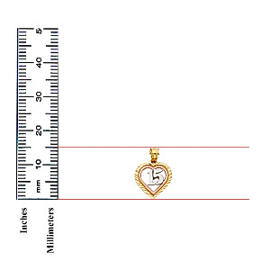 TGDJ 14K Tri Color Gold Sweet 15 Years Quinceanera Heart Charm Pendant with 1.5mm Valentino Chain | 14K Gold Necklace Chain with Pendant | Spring-Ring Clasp Pattern Unisex Real Gold Chain (16)