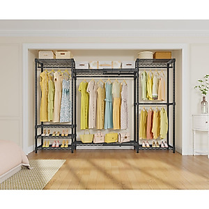 VIPEK X5 Expandable Clothes Rack, Large Freestanding Portable Closet Heavy Duty Clothing Rack for Hanging Clothes with 4 Hanging Rods & 8 Wire Shelves, Adjustable from 5.9 ft to 6.6 ft, Black