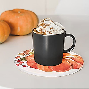 Whaline Fall Pumpkin Coaster Autumn Round Drink Coasters Absorbent Natural Ceramic Coasters Pumpkin Cup Mat for Mugs Cups Home Kitchen Office Thanksgiving Party Table Decoration Supplies, 4 Pack