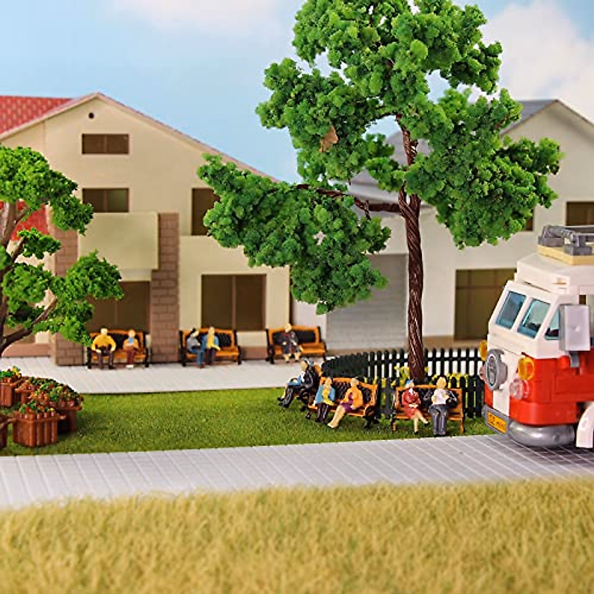 Hiawbon 50 Pcs People Figurines Set Tiny Sitting and Standing Delicate Hand Painted People Model Train Park Street People Figures for Miniature Scenes,1:87 Scale