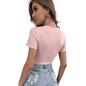 SOLY HUX Women's Summer Crop Top Short Sleeve T Shirt Cute Tee Light Pink L