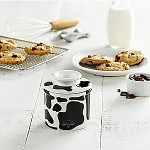 Butter Bell - The Original Butter Bell crock by L Tremain, a Countertop French Ceramic Butter Dish Keeper for Spreadable Butter, Cow Pattern, Black & White