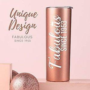 Onebttl 70th Birthday Gifts for Women, 70 & Fabulous, 70th Birthday Gift Idea for Women, Coworker, Friends, Mom, 70th Bday Gifts, Stainless Steel Tumbler 20oz - 1953 Birthday Gifts for Women