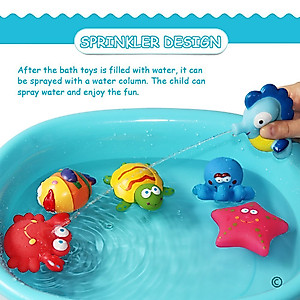 Bathtub Toys Floating Bath Toys(6PCS) with Storage Net,Baby Soft Bath Time Boat Toys,Bathtub Learning Water Toys and Bathtub Toys for Toddlers-Fish,Starfish,Sea Horses