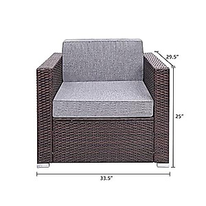 SAWQF Patio PE Wicker Rattan Single Sofa and Ottoman Sofa for Garden and Outdoors