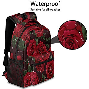 DJYQBFA Red Rose Backpack for Men Women Kids, Flower Floral School Bag Travel Hiking Dayback Large College Bookback Laptop Bag for Girls Boys Student