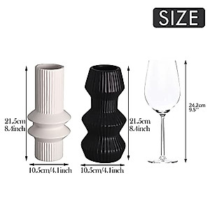 TERESA'S COLLECTIONS Modern Geometric Ceramic Vase for Home Decor, Black and White Decorative Vase for Fireplace, Flower Vases for Dining Table Decor, Living Room, Mantel, Shelf, 8 inch- Set of 2