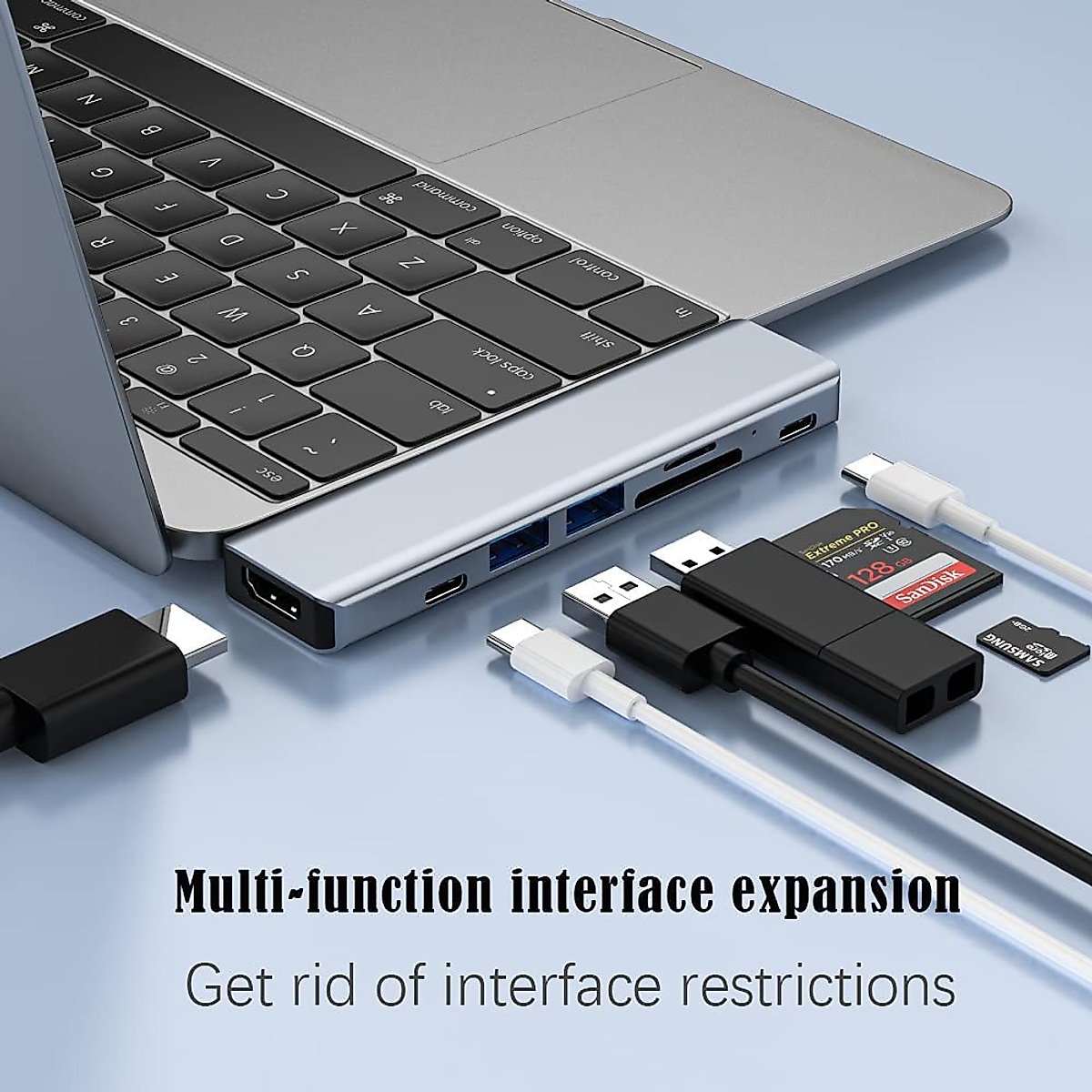 SLAUNT USB C Hub for MacBook Pro 7-in-2 USB C Adapter MacBook Multiport Dongle with 4KHDMI, USB 3.0&2.0, TF/SD Card Reader, USB-C and Thunderbolt 3 Compatible with MacBook Pro Air 2020 2019 2018