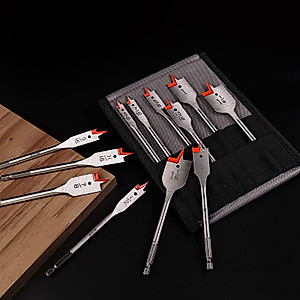 12 Pcs Spade Drill Bit Set - Carbon Steel Paddle Flat Bit with Quick Change Shank for Hole Cutter Woodworking,Portable Nylon Storage Pouch Included