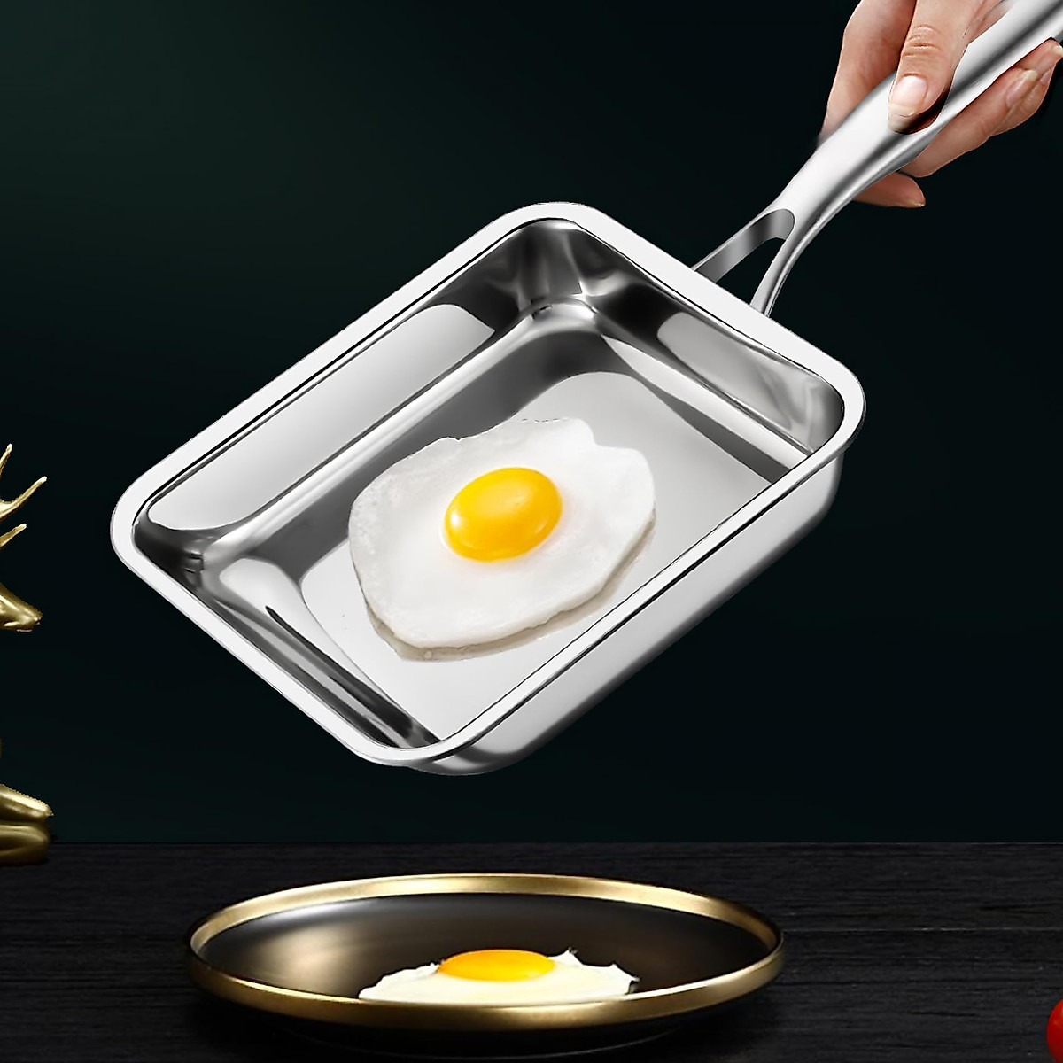 SSYSHANGSYA Japanese Omelette Pan - Tamagoyaki Nonstick Pan - Square Pan - Egg Roll Pan - Rectangle Frying Pan - Small Frying Egg Pan, Cooktop Safe, 7.5 x 6.3 inch (Stainless Steel)