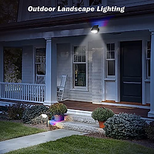USOKYO 2 Pack Solar Spot Lights Outdoor, 34 LED Solar Lights Outdoor Waterproof IP65 Solar Garden Pathway Lights 3 Modes Outdoor Solar Lights for Yard Porch (Cool White & RGB Tail Light)
