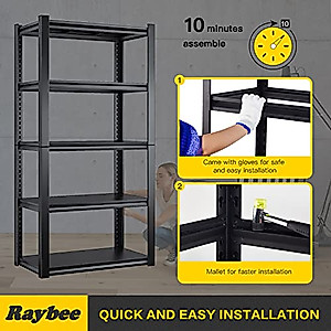 Raybee Garage Shelving Heavy Duty Storage Shelves Hold 2000LBS Adjustable Garage Storage Shelves, 5-Tier Metal Shelving Unit for Garage, Heavy Duty Shelving, Basement Storage Rack 32"W x 16.5"D x 63"H