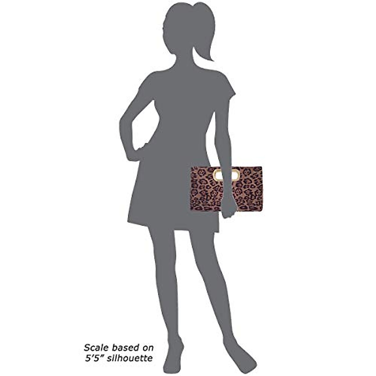 JNB Faux Suede Top Handle Leopard Clutch, Taupe