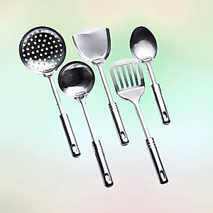 5 Pcs Stainless Steel Cookware Cooking Tools Chef Utensils Stainless Cookware Stainless Steel Scoop Stainless Steel Kitchen Utensils Kitchen Spatula Metal Seven Piece Set