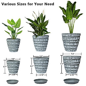 Plant Pots, 7.5/6.5/5.5 Inch Set of 3 Planters Flower Pots with Drainage Hole and Tray, Macetas Para Plantas Plastic Pots for Indoor Outdoor Plants