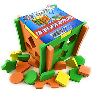 Matty's Toy Stop EVA Foam Soft Shape Sorter 5.5" Cube for Toddlers (Bright Colors)