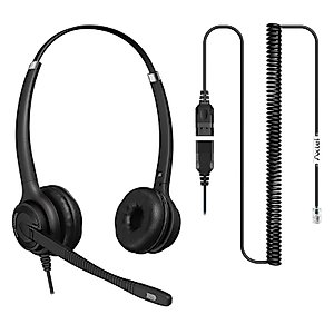 Axtel Bundle Elite HDvoice Duo NC with AXC-01 Cable | Noise Cancellation - Compatible with Avaya 2400/4600 Series, Mitel 6800 Series, NEC DTL/ITL Series, Nortel