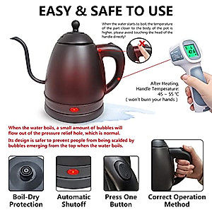 BLBO Gooseneck Kettle ,110v Electric kettle 1.0L Pot body 100% Stainless Steel Electric tea kettle High temperature blisters drainage groove is designed in the handle Quick Heating Pour Over Kettle