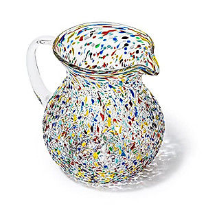 Hand Blown Mexican Drinking Glasses and Pitcher – Set of 6 with Mexican Confetti Design (14 oz each) and Pitcher (84 Ounces) by The Wine Savant (Confetti)