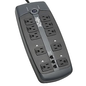 Tripp Lite TLP1008TEL 10 Outlet Surge Protector Power Strip, 8ft Cord, Tel/DSL Protection, RJ11, & Dollar 150,000 Insurance Silver