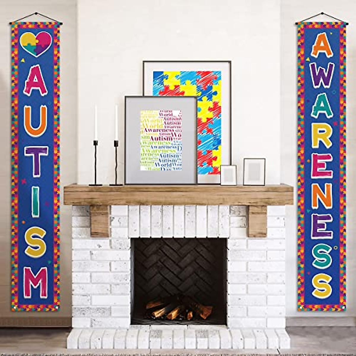 Nepnuser Autism Awareness Porch Banner Love Puzzle Piece April Front Door Hanging Sign Home Indoor Outdoor Decoration