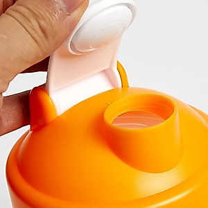 Ergonomic Small Clear Wide Mouth Shaker Cup (Made of Premium PP5,BPA FREE,Modelized Scale Marks 4-8-12 Oz) & Orange Leakproof Screwable Cover Lid (Style May Vary) & Whisk,Free Replacement in 10 Months
