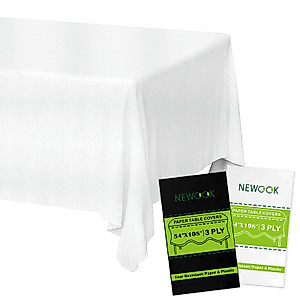 NEWOOK White Paper Tablecloths Disposable for Rectangle Tables 12 Pack,3 Ply Paper & Plastic Quality Table Cloth for Parties,54 x 108 Inch Birthday Table Cover Outdoor Wedding Banquet Tablecover