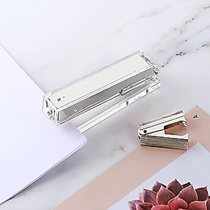 EXPUTRAN Standard Acrylic Stapler and Staple Remover Set, Takes Standard 24/6 or 26/6 Staples, Modern Design Desk Accessory Kit for Home, Office, or School(Silver)