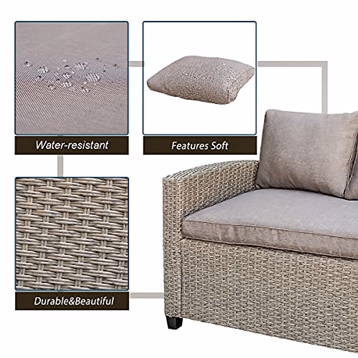 Quarte 3-Piece Outdoor Furniture Conversation Set,Patio PE Rattan Wicker Sectional Sofa Set with Table and Soft Cushions,for Porch Lawn Garden Backyard Poolside (Brown@h)