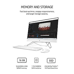HP 24" All-in-One Desktop, AMD Ryzen 7 5700U, 16 GB, 256 GB SSD & 1 TB Hard Drive, Full HD IPS Touchscreen, Windows 11 Home, 4 USB Ports, Privacy Camera, Dual Mics, Keyboard & Mouse (24-cb0090, 2021)