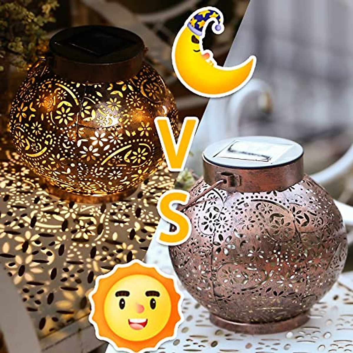 QMYPEACE Solar Lamp, Outdoor Solar Hanging Lanterns Waterproof Metal LED Decorative Christmas LightsSolar Lamp for Patio, Yard, Table, Pathway Decoration（Bronze）