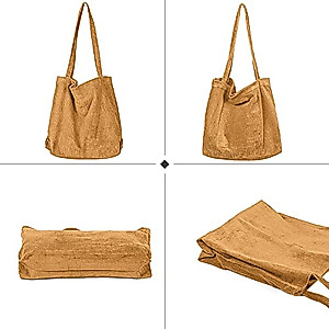 WITERY Corduroy Tote Bag for Women Girl - Large Shoulder Handbags with Pocket, Hobo Bag for Shopping Travel School Work