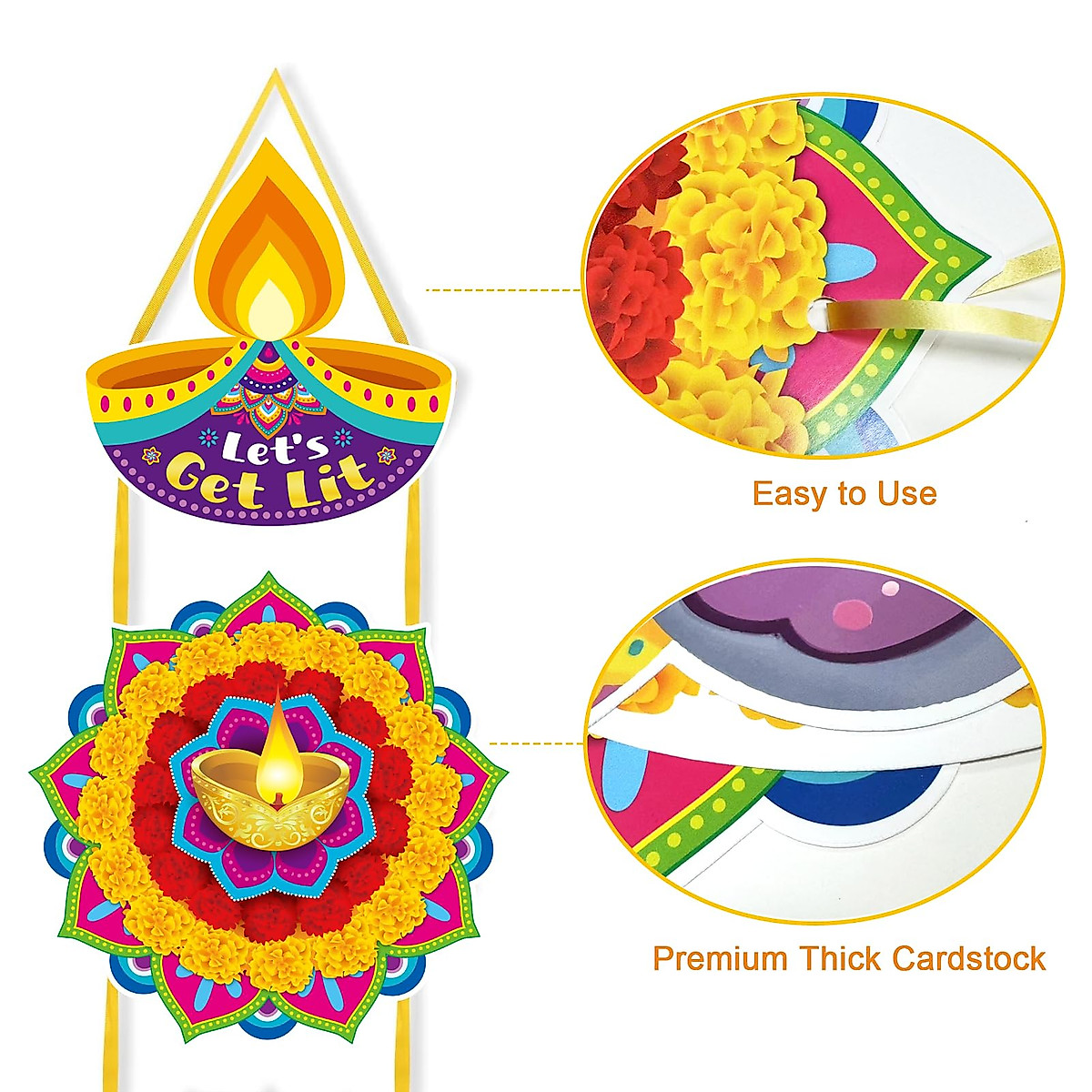 Happy Diwali Porch Sign - 2 Pieces Diwali Hanging Decoration 78 * 11.8inch Deepavali Theme Hanging Banner Diwali Home Decor Front Door Hanging Decoration Indian Peacock Hanging Sign